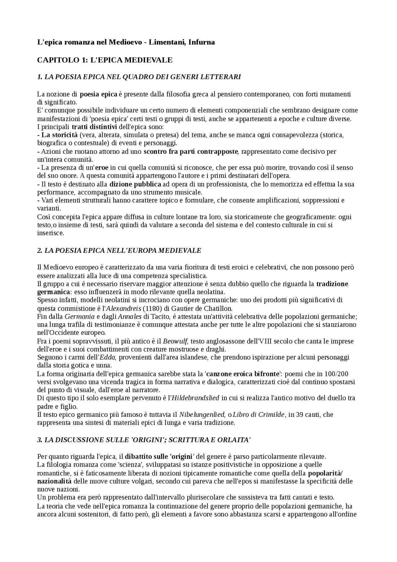 Epica Romanza Docsity