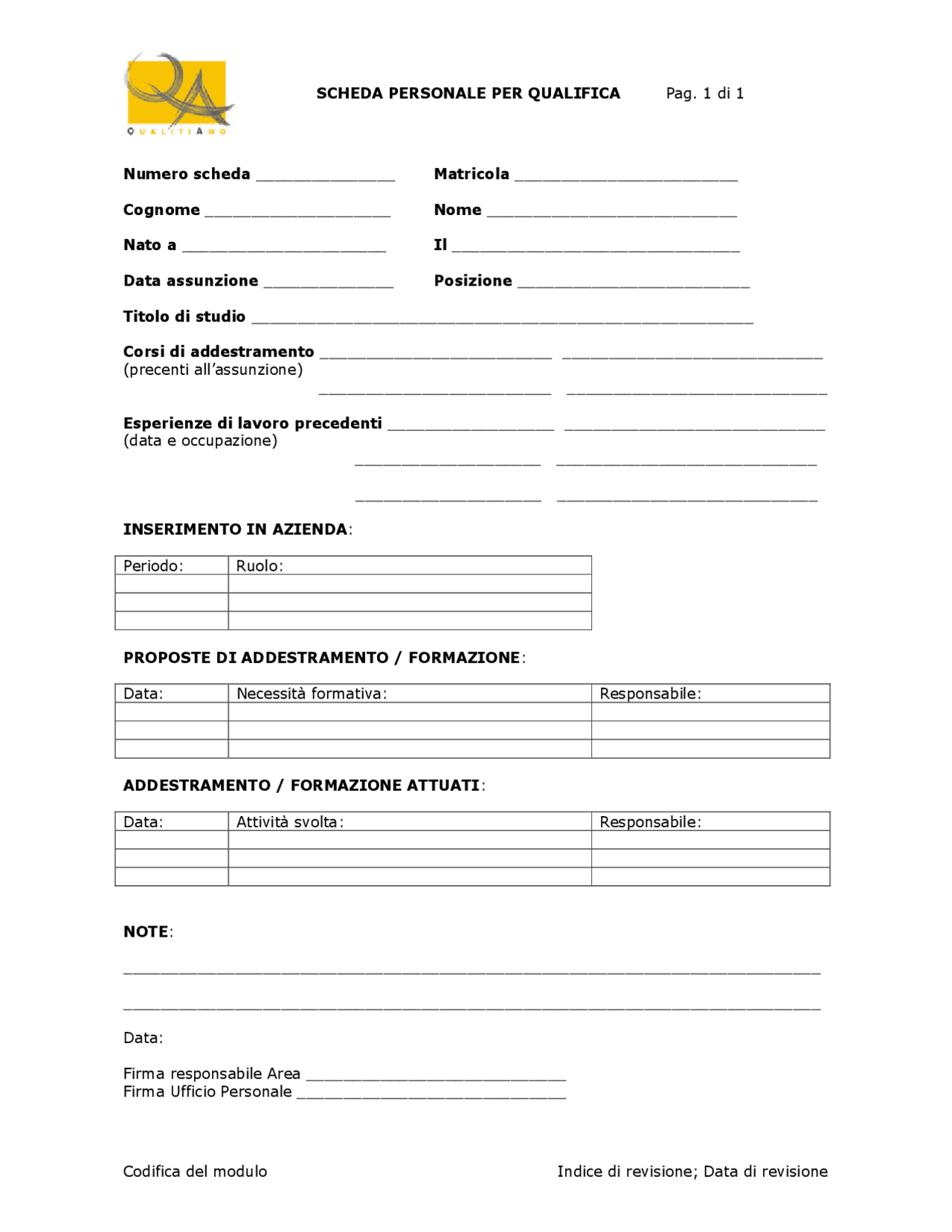 Scheda personale qualifica - Docsity