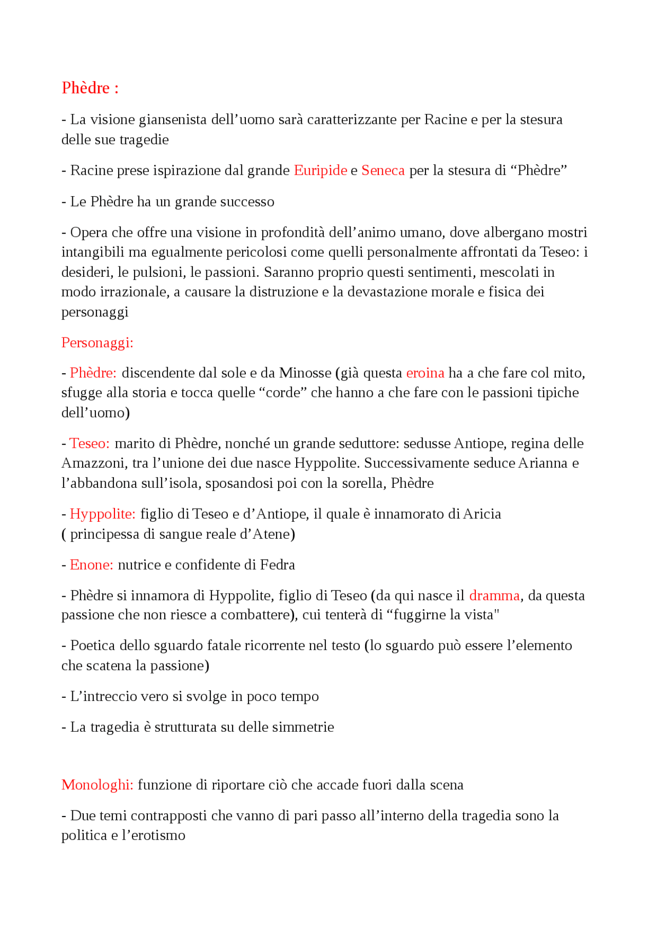 Phèdre Di Jean Racine Docsity