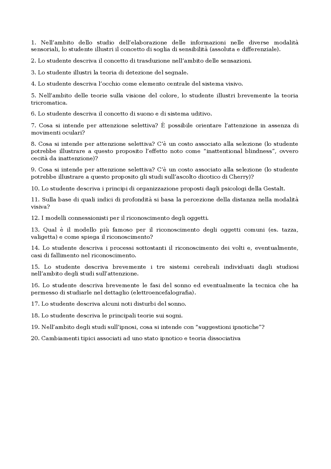 Possibili Domande Desame Di Psicologia Generale Modulo B Parte 2