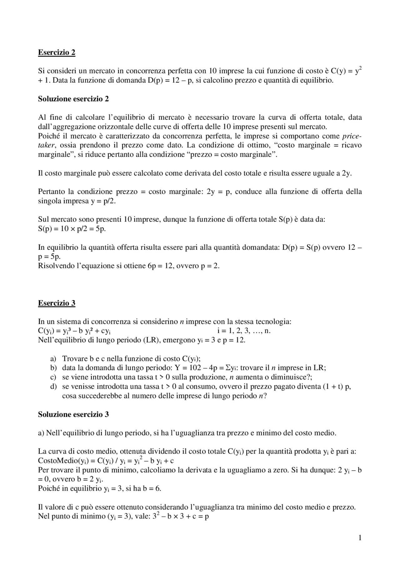 Esercizi Svolti Microeconomia Prof Rigon Unicatt Docsity