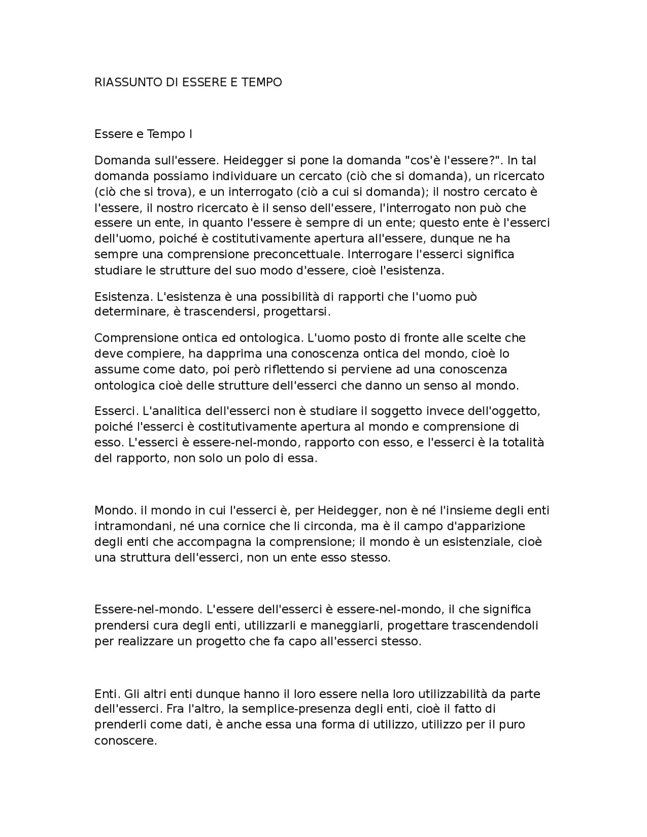 Essere E Tempo 1 Docsity