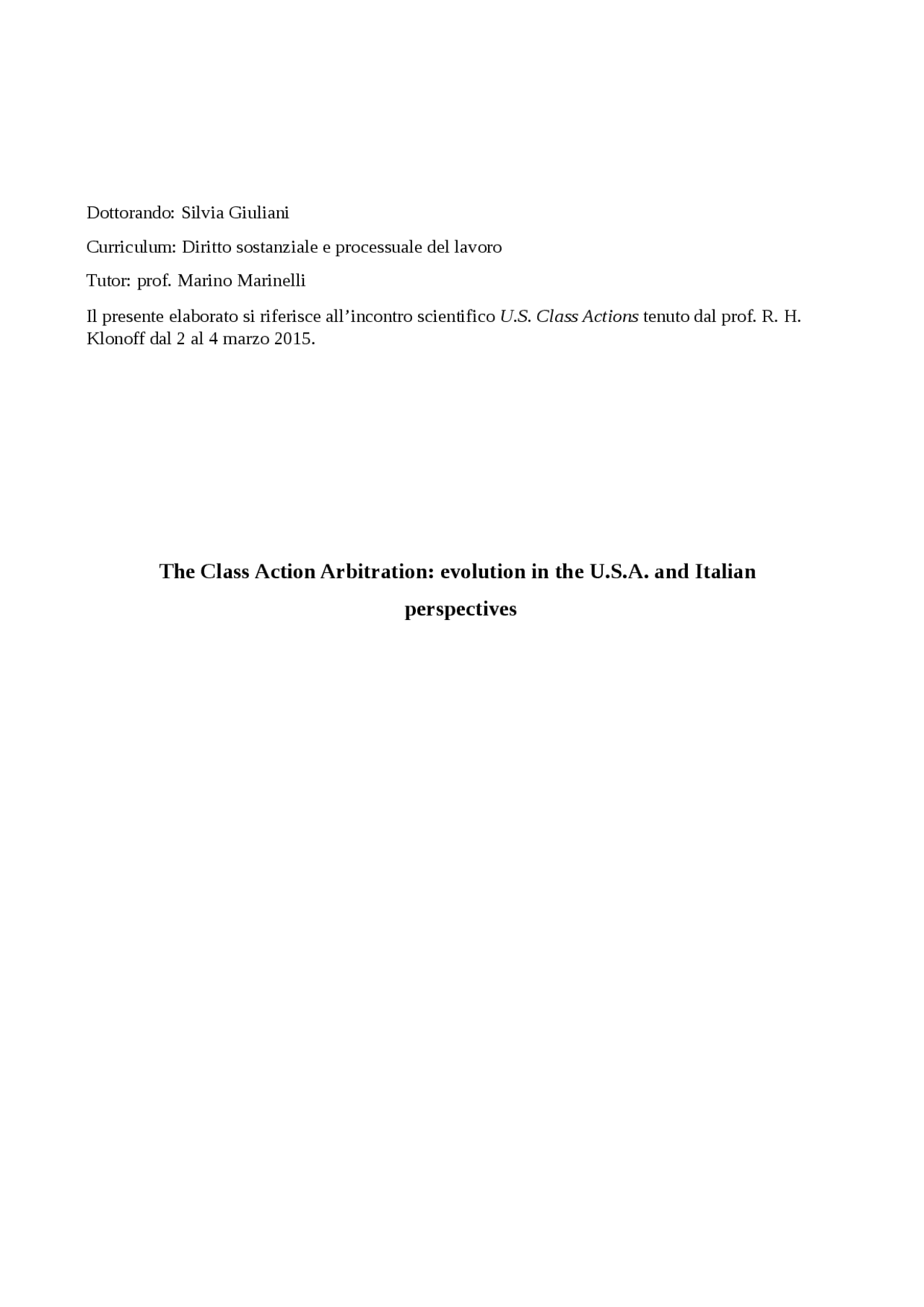 Class action arbitration - Docsity