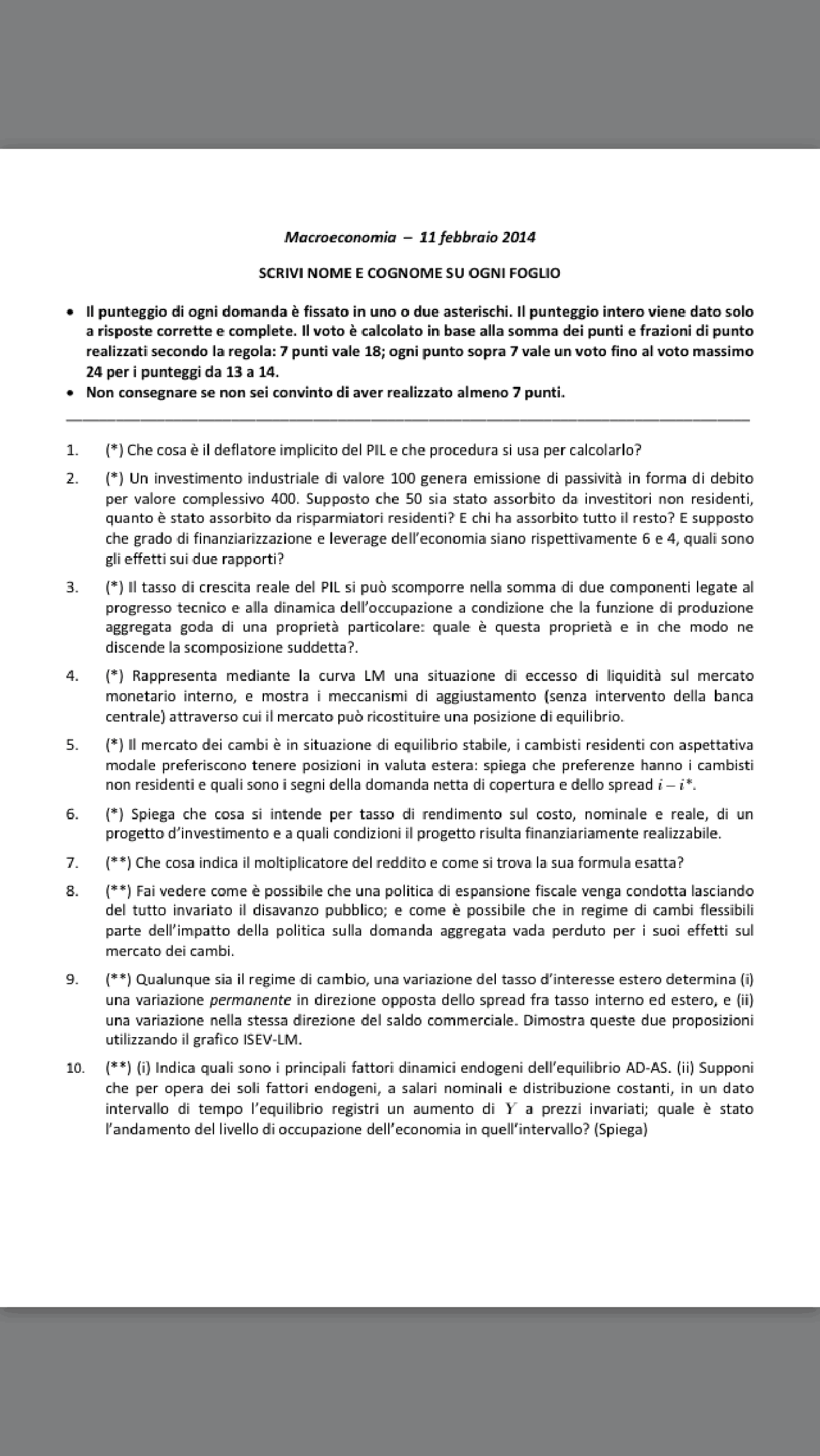 Esame Macroeconomia Unifi Docsity