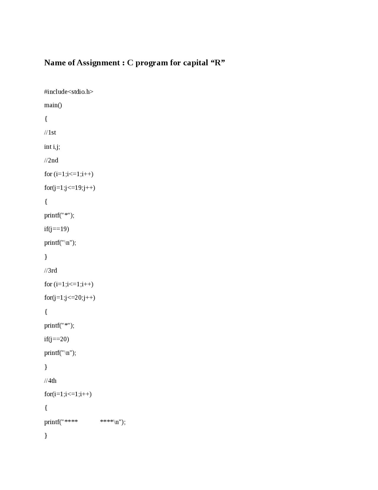 C program for Capital " R " - Docsity
