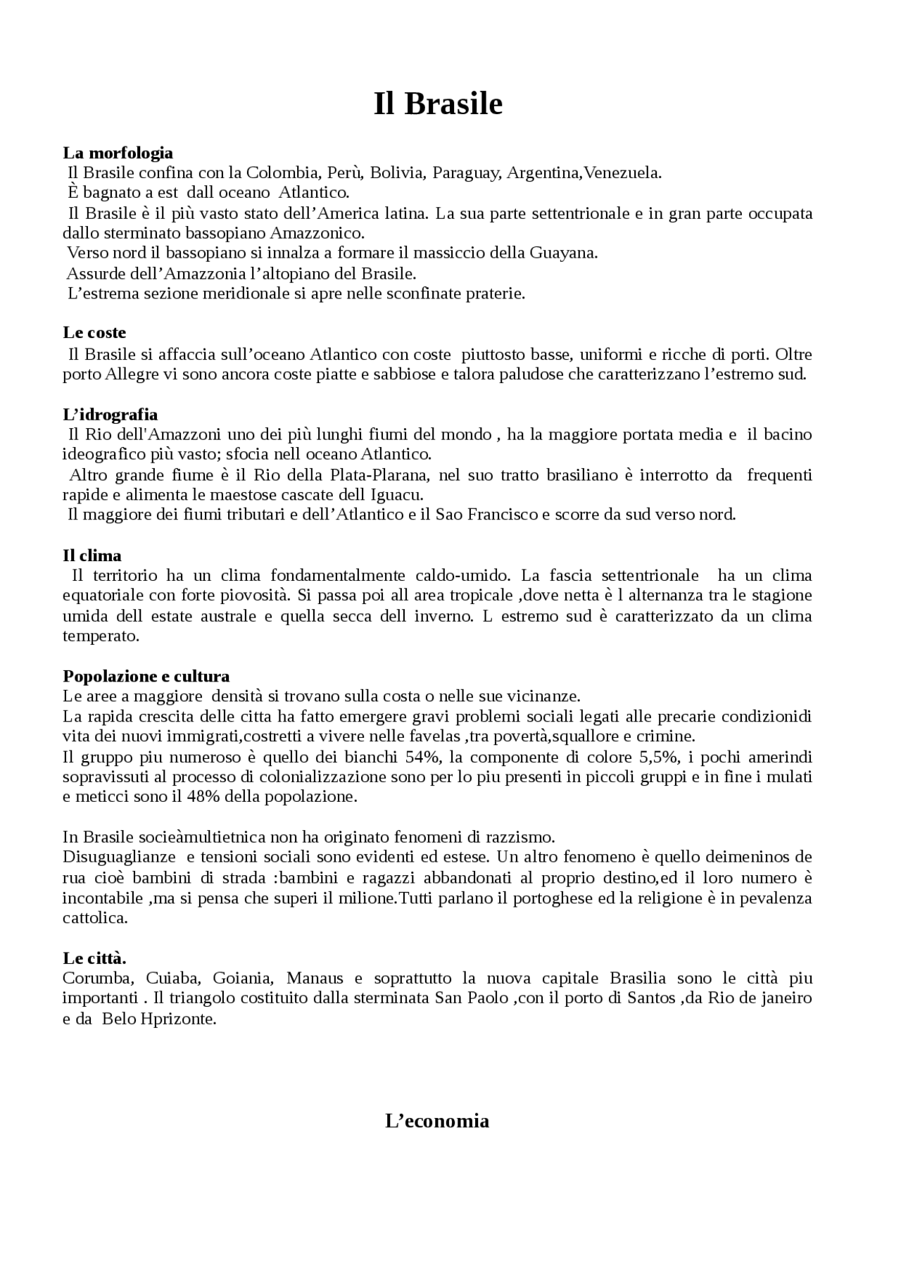 Il Brasile - Geografia - Docsity