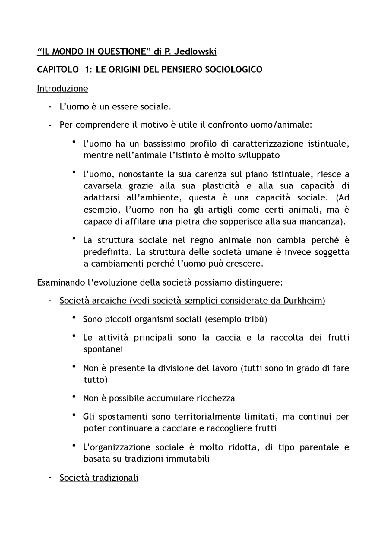 Il Mondo In Questione” Di P Jedlowski Docsity
