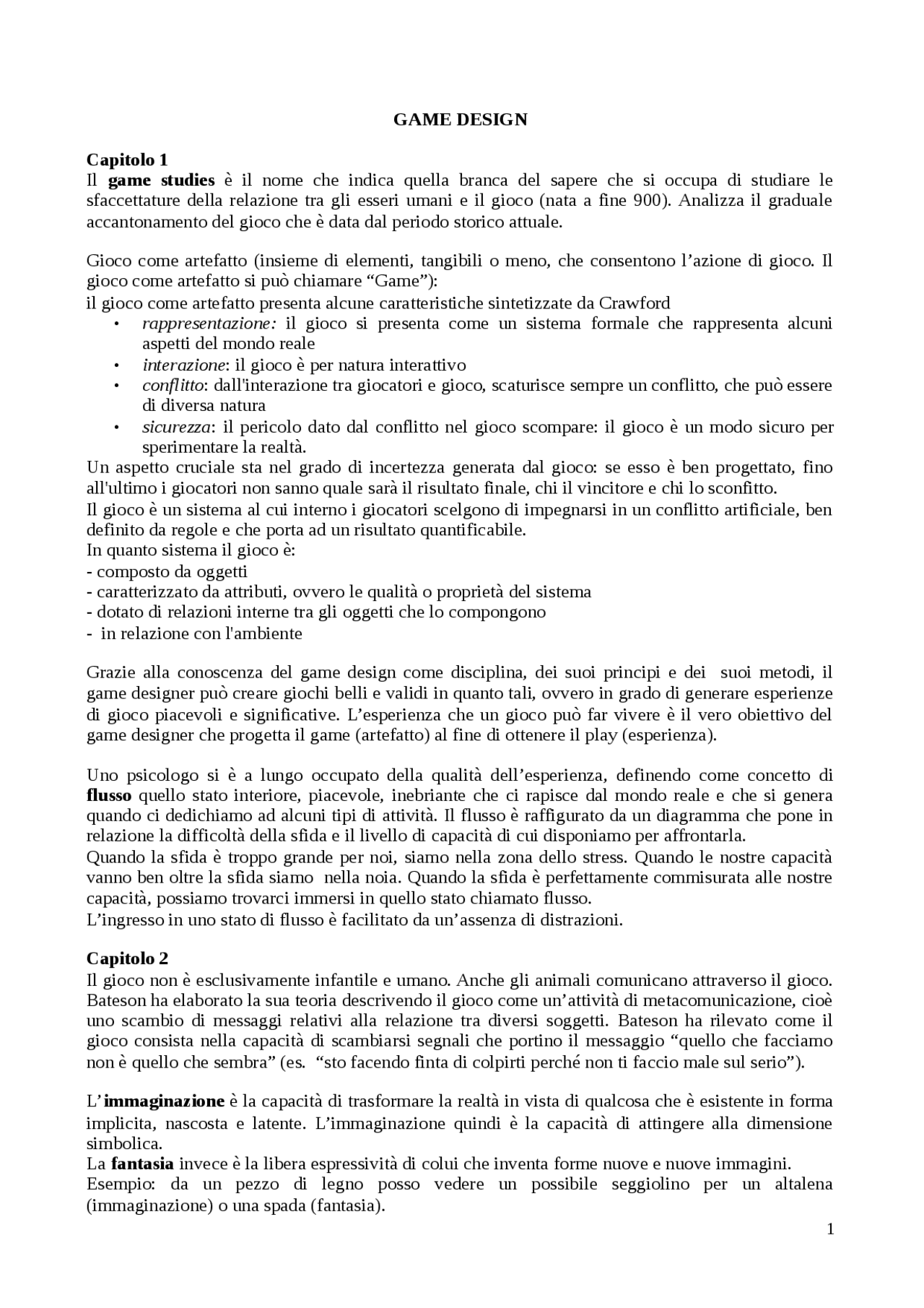 Riassunto Game Design Docsity