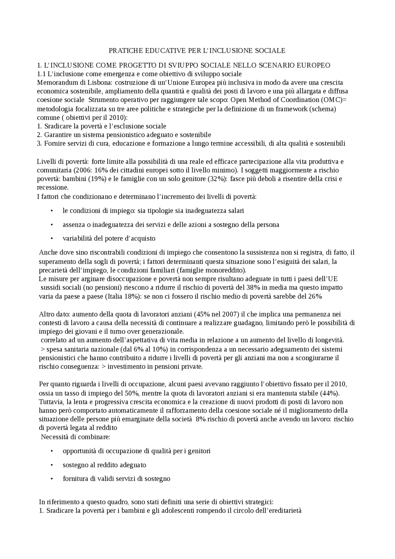 Pratiche Educativa Per Linclusione Sociale Docsity