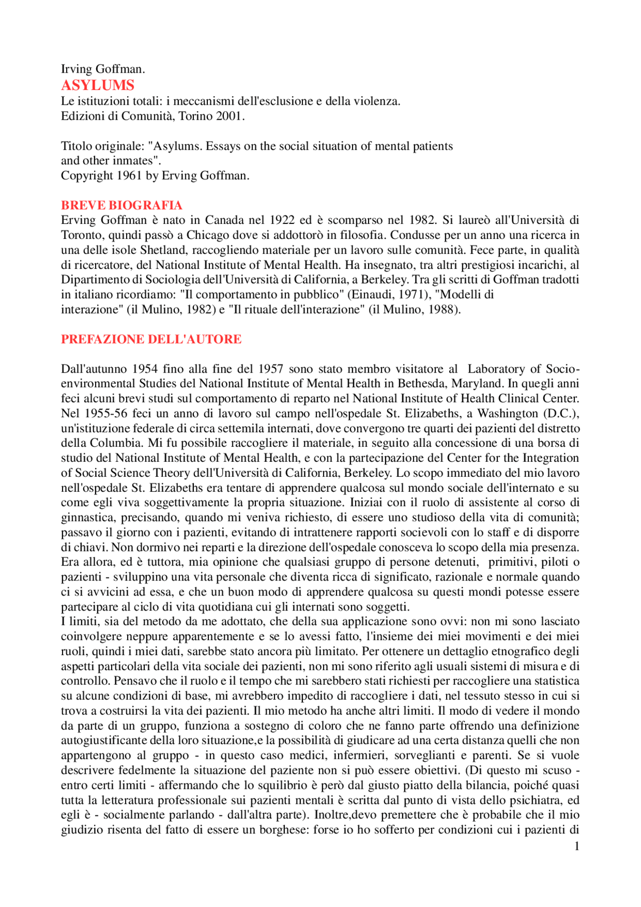 Erving Goffman Docsity