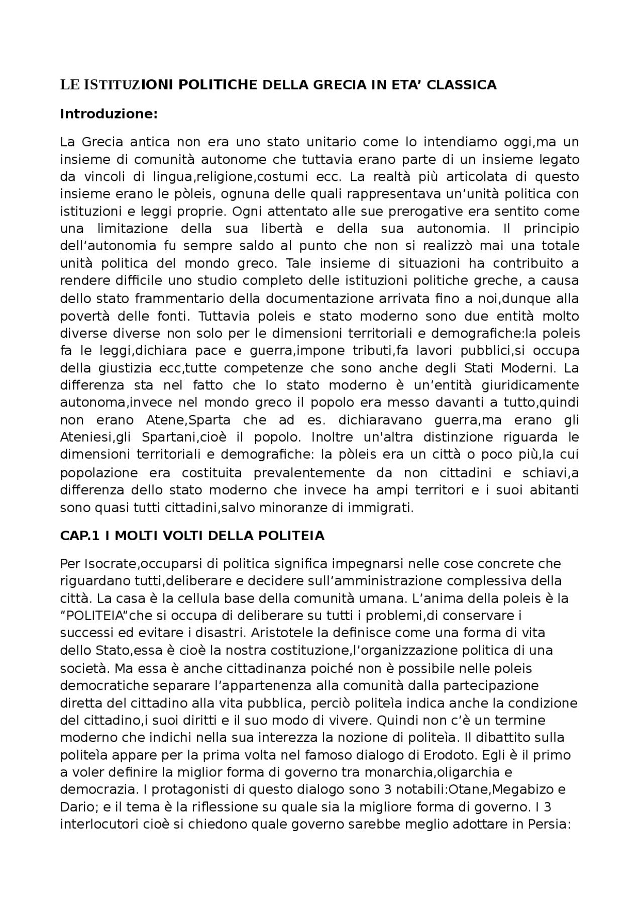 Istituzioni Storia Greca Docsity