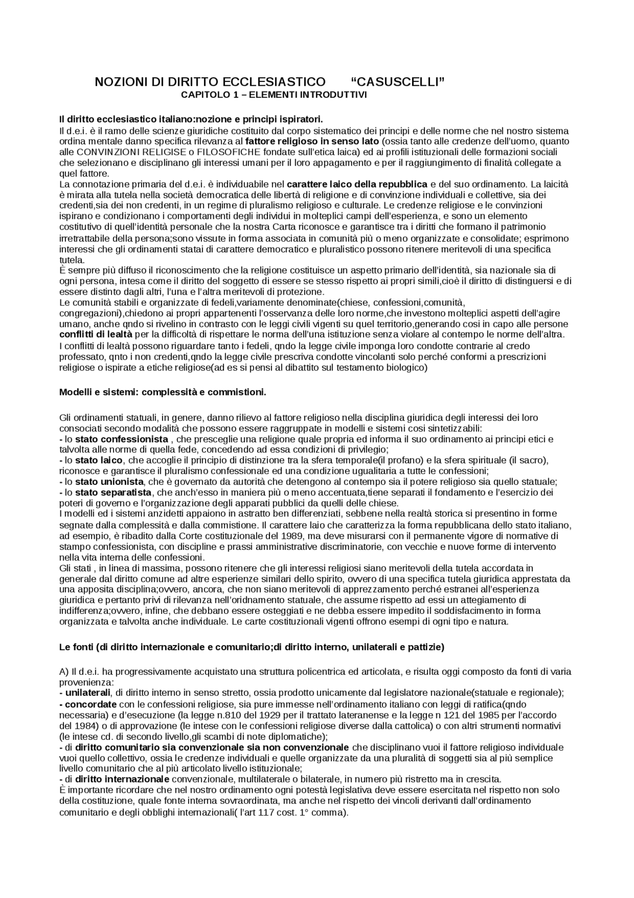 Riassunto Nozioni Di Diritto Ecclesiastico Docsity