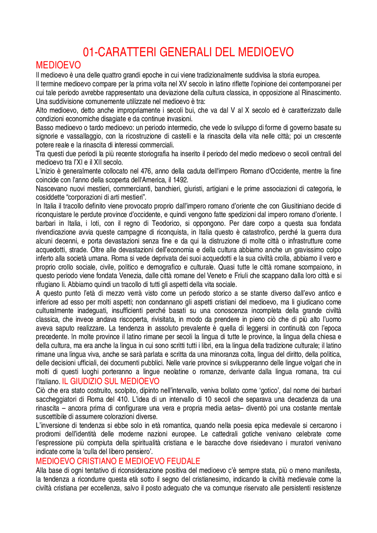 Medioevo E Cristianesimo Appunti Docsity
