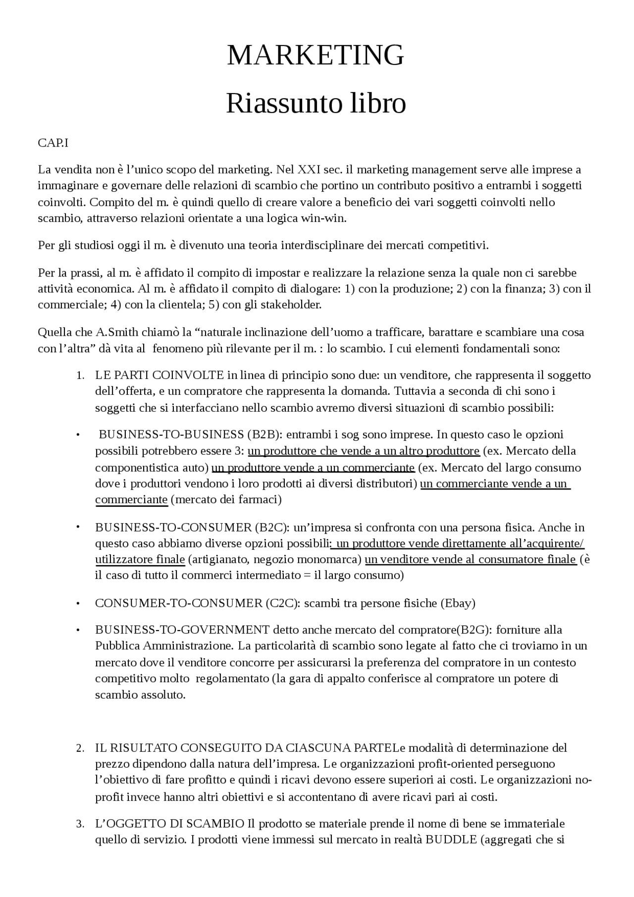 Riassunto Libro Marketing Dominici Docsity