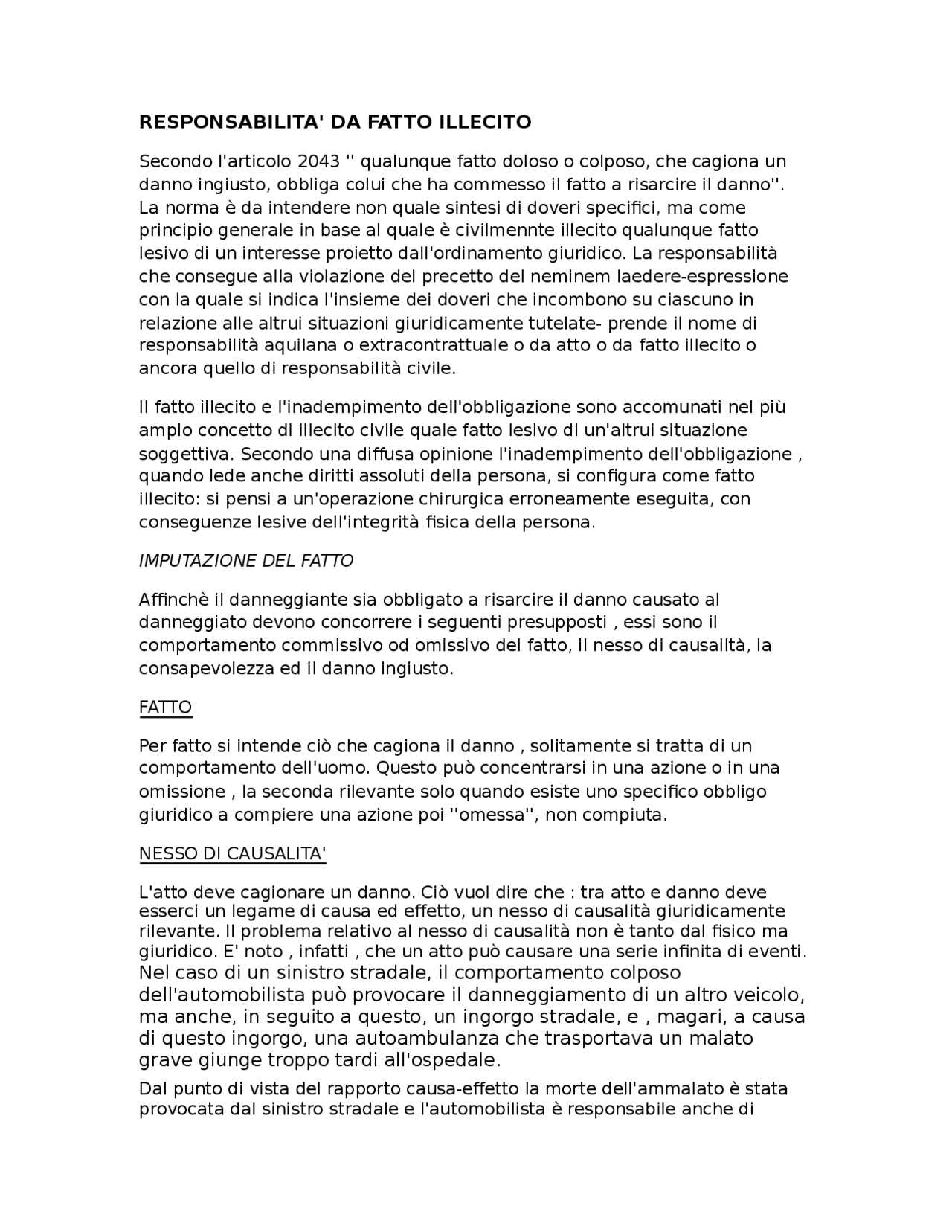 Responsabilità Da Fatto Illecito Docsity