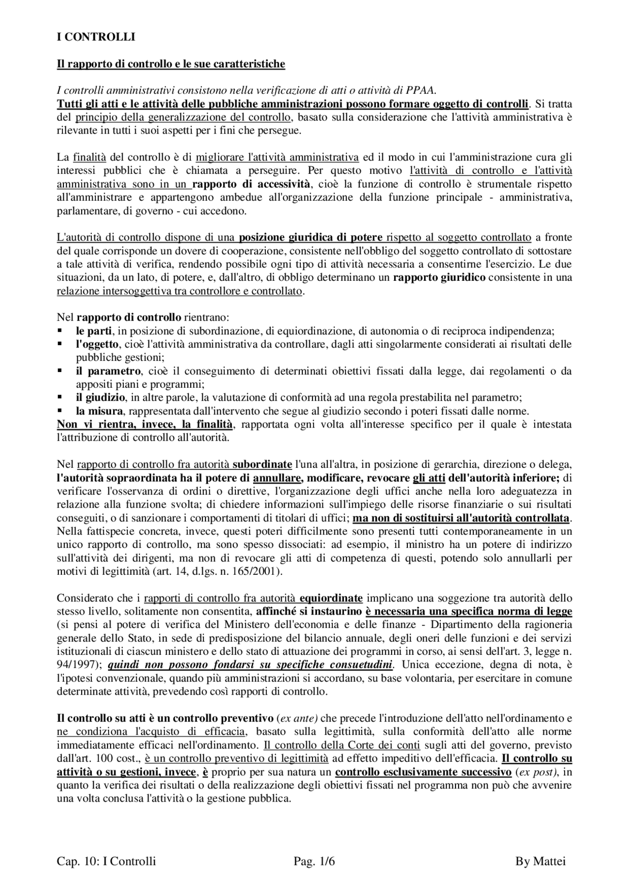 Cap X Cassese Amministrativo I Controlli Docsity