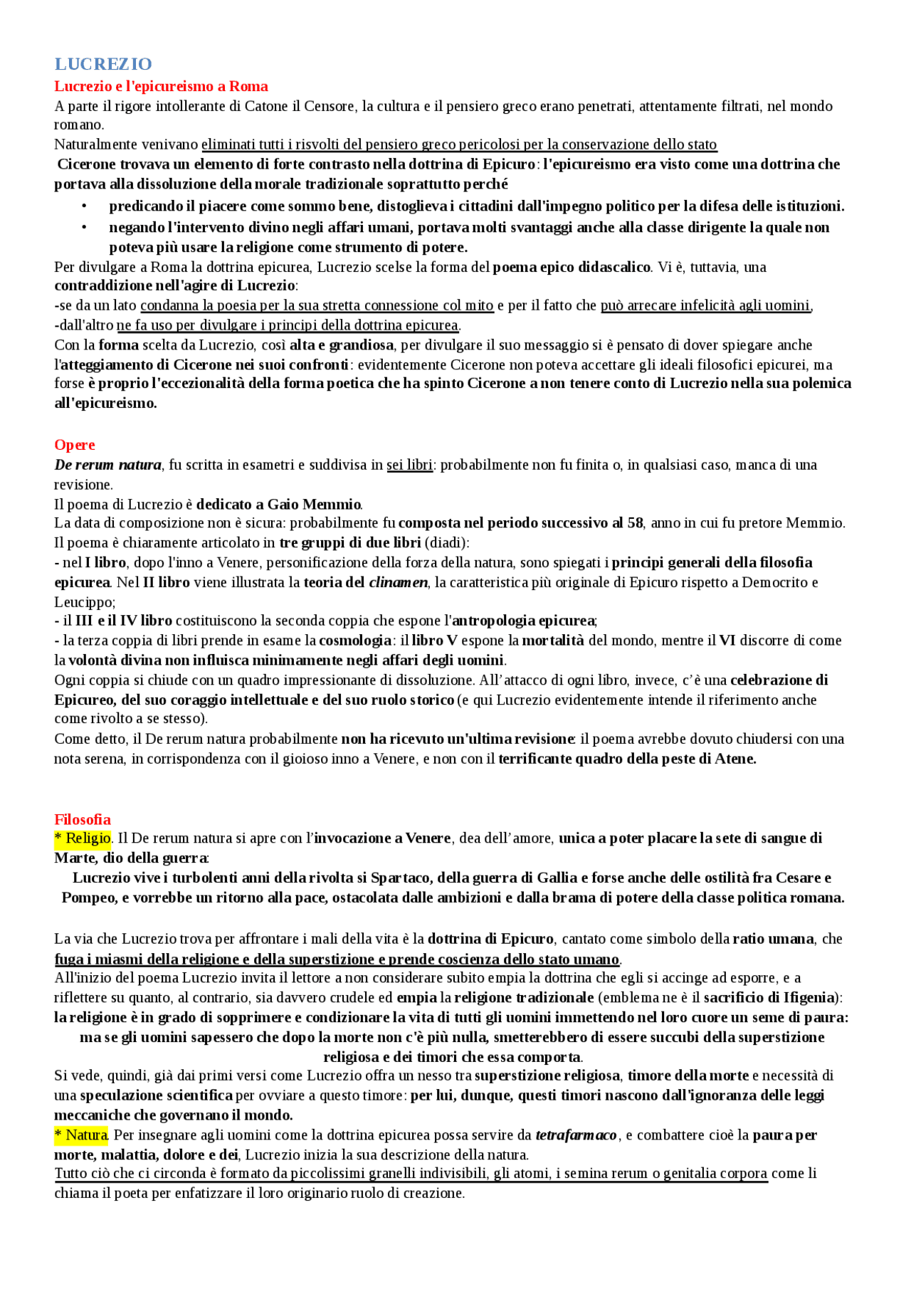 Lucrezio seneca - Docsity
