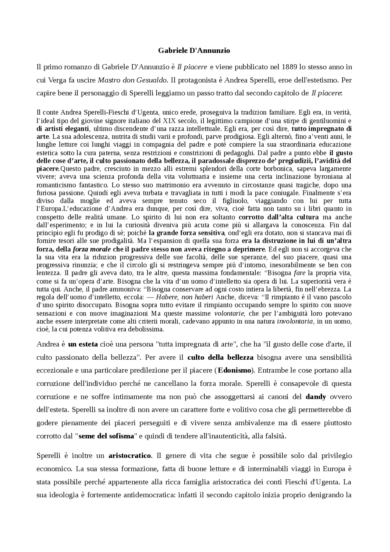 Gabriele Dannunzio Lezione 1 Introduzione Al Libro Il Piacere Docsity