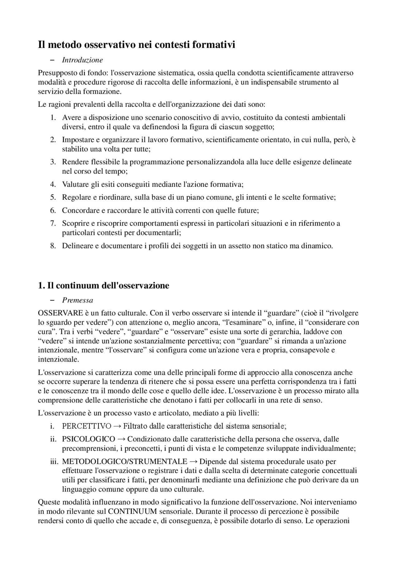 Metodo Osservativo Docsity