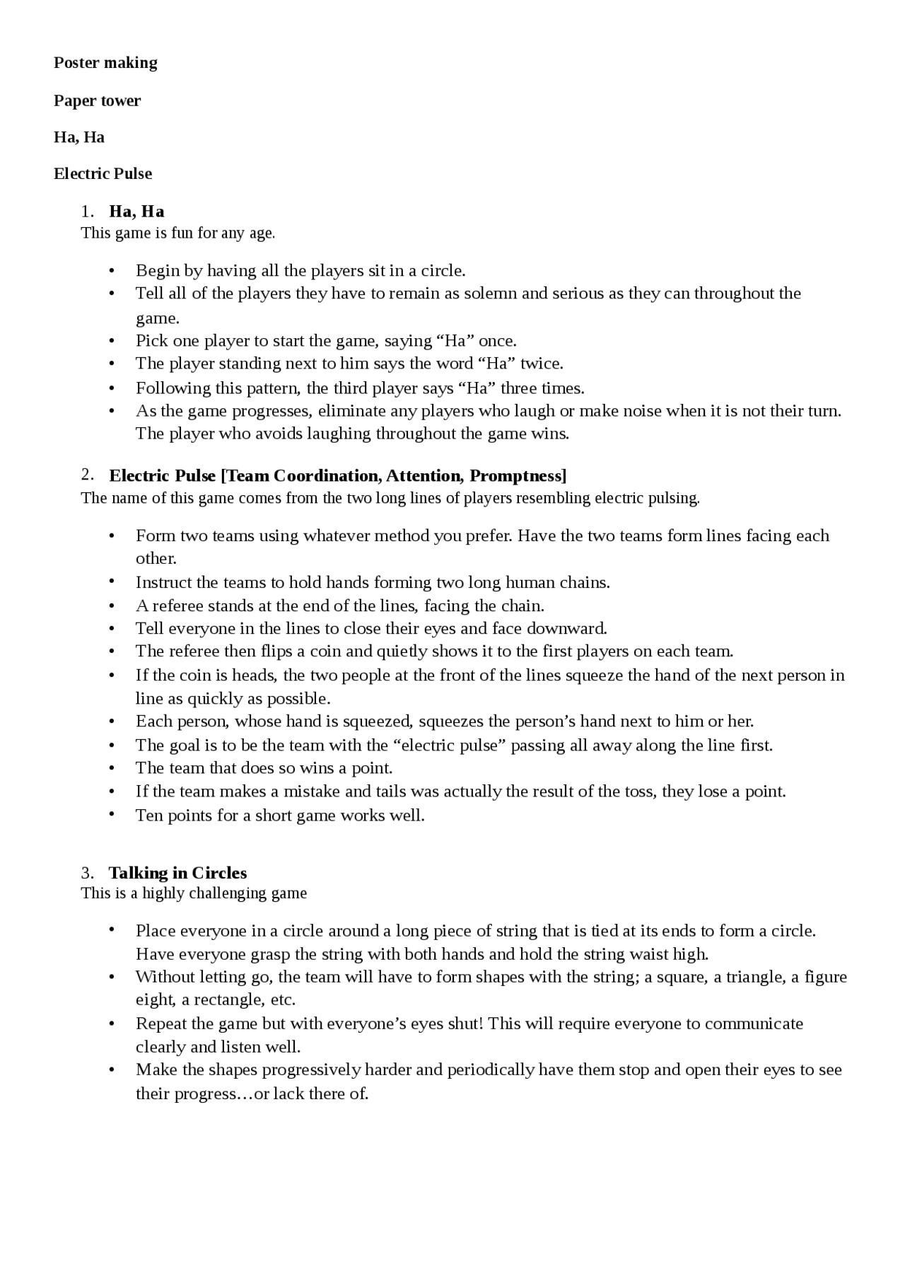 Activities team building | Exercises Science education | Docsity