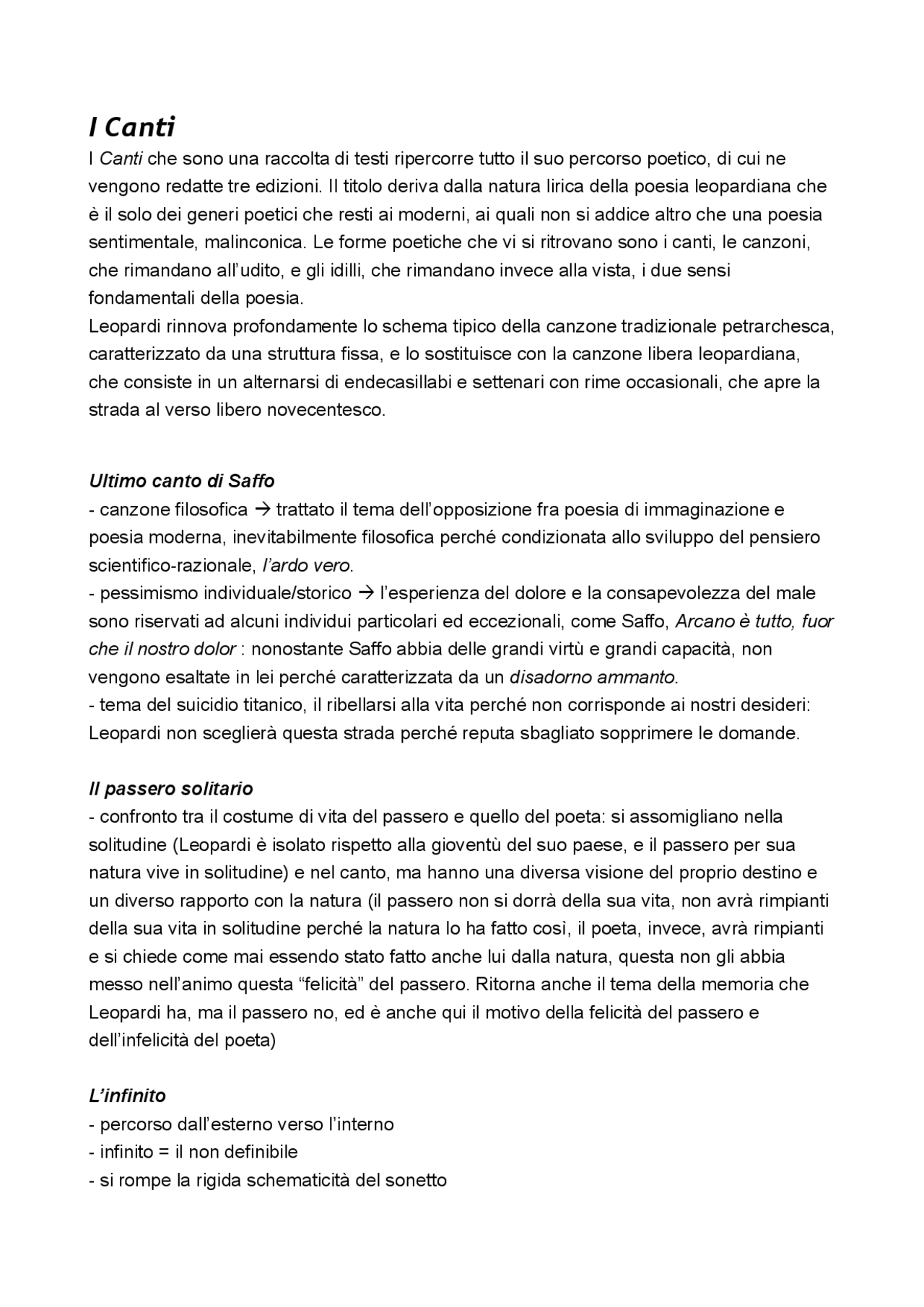 I Canti Di Leopardi Docsity