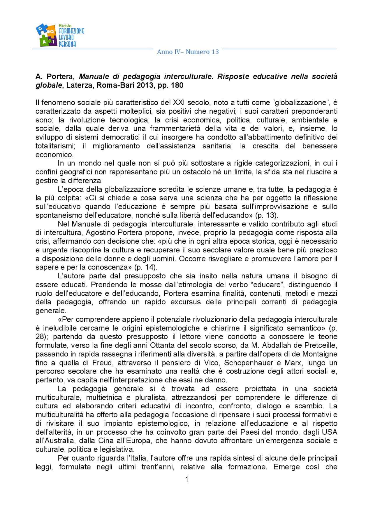 Recensione Libro Manuale Di Pedagogia Interculturale Di Aportera
