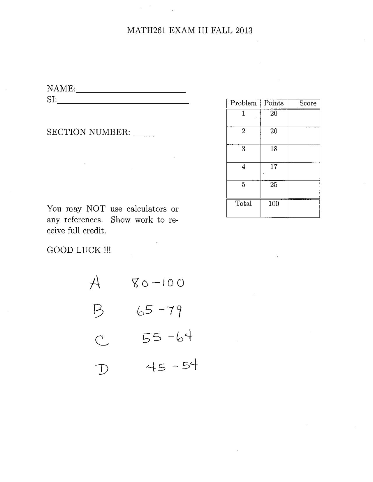 5 Problems on Calculus for Physical Scientists III - Examination 3 ...