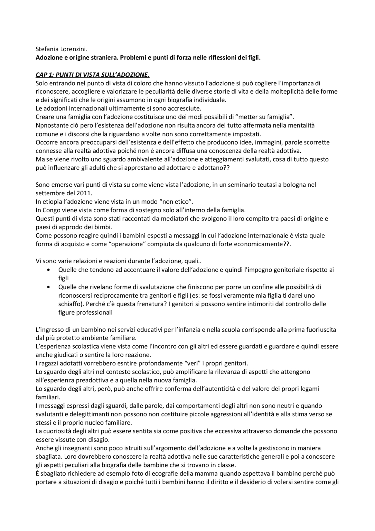 Riassunto Libro Adozione E Origine Straniera Docsity