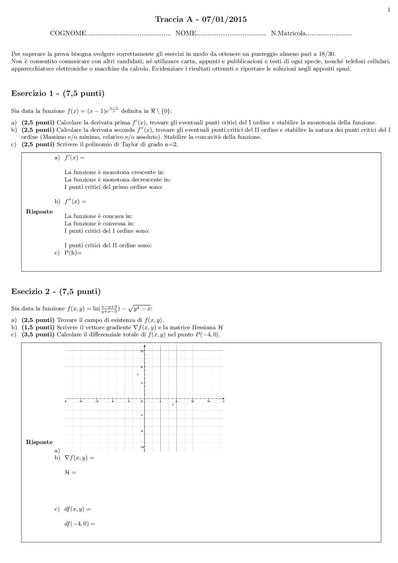 Esame Di Matematica Per Ingegneria Docsity