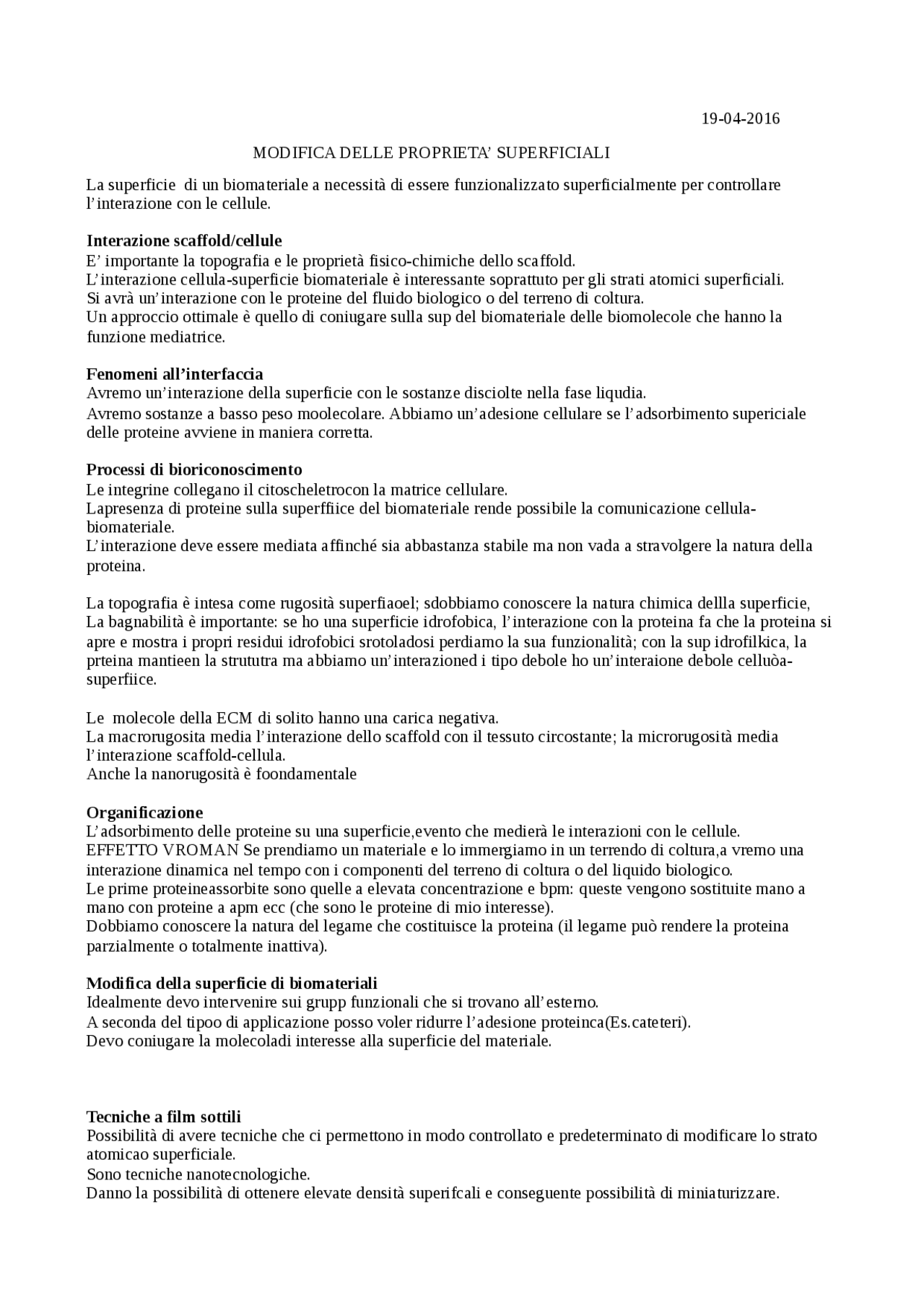 Appunti Modifica Proprietà Superficiali Scaffold Docsity