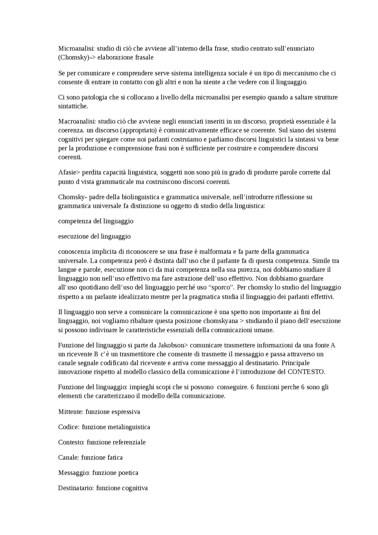 Funzioni E Patologie Del Linguaggio Appunti Docsity