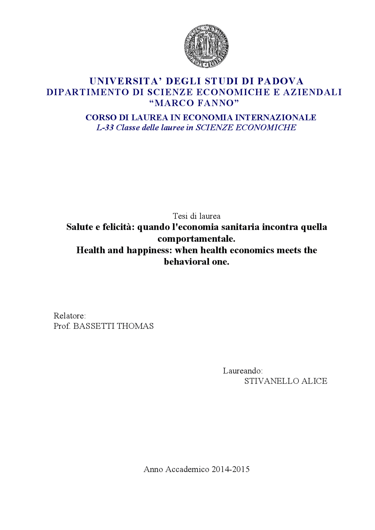 Salute E Comportamento Docsity