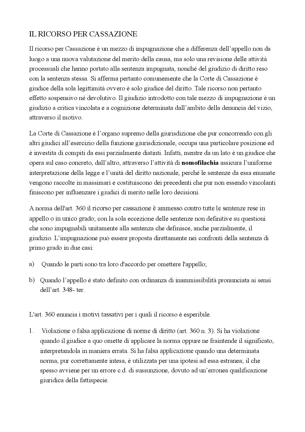 Cassazione Procedura Civile Docsity