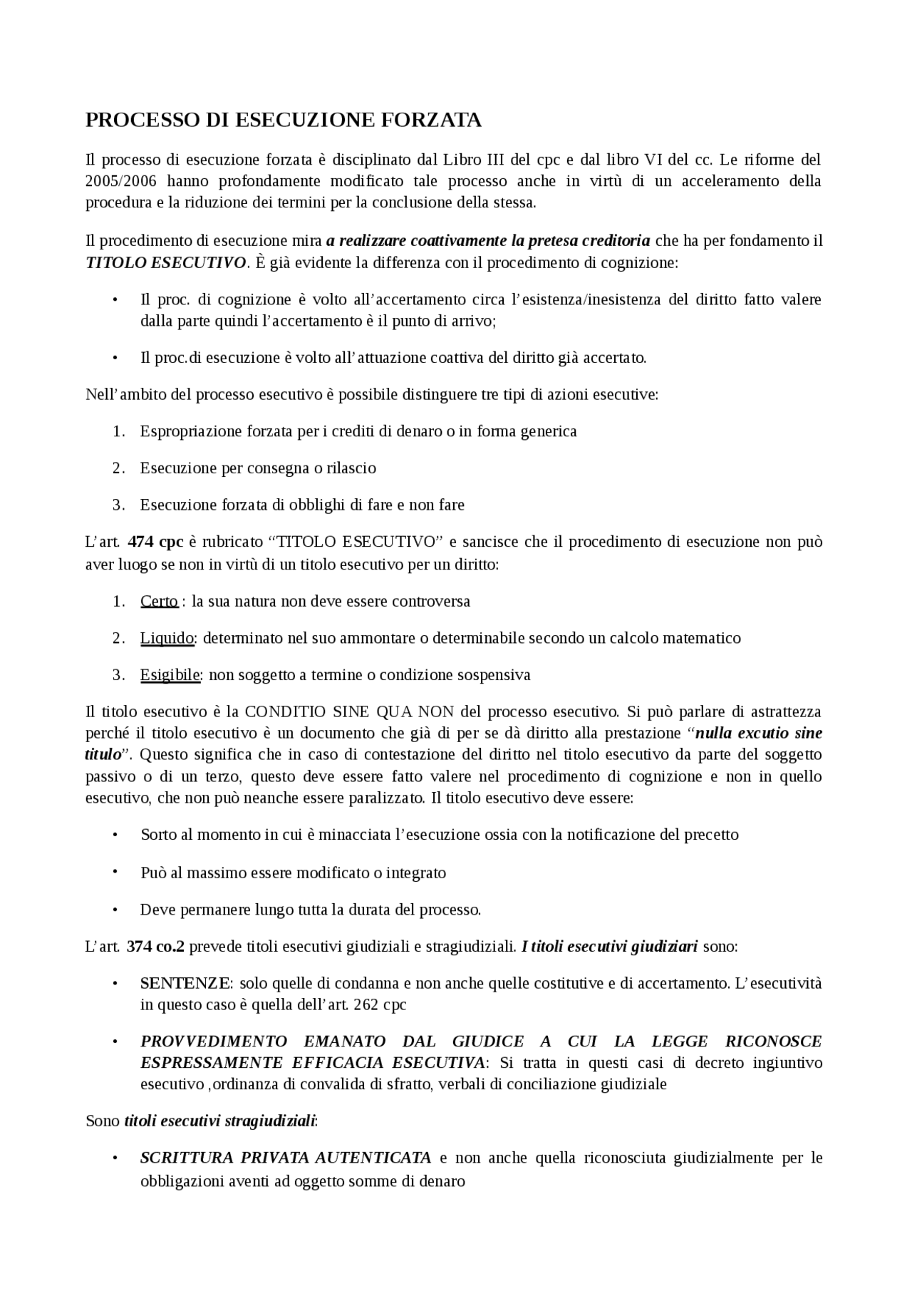 Processo Di Esecuzione Forzata Docsity