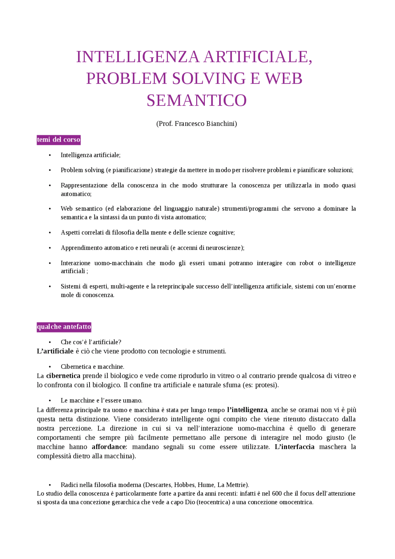 Intelligenza Artificiale Problem Solving E Web Semantico Docsity