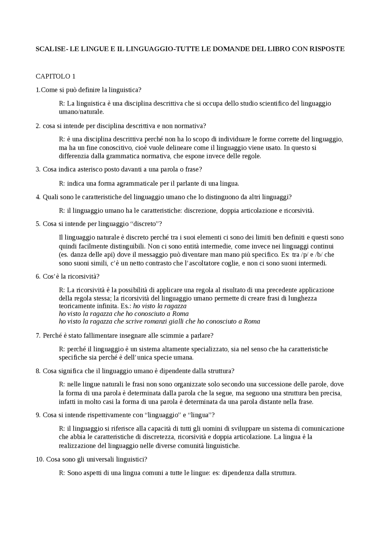 Scalise Graffi Le Lingue E Il Linguaggio Docsity