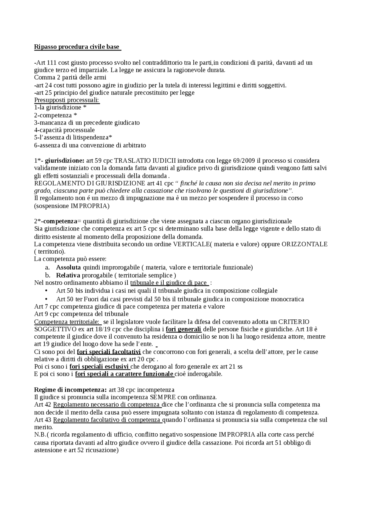 Ripasso Procedura Civile Base Docsity