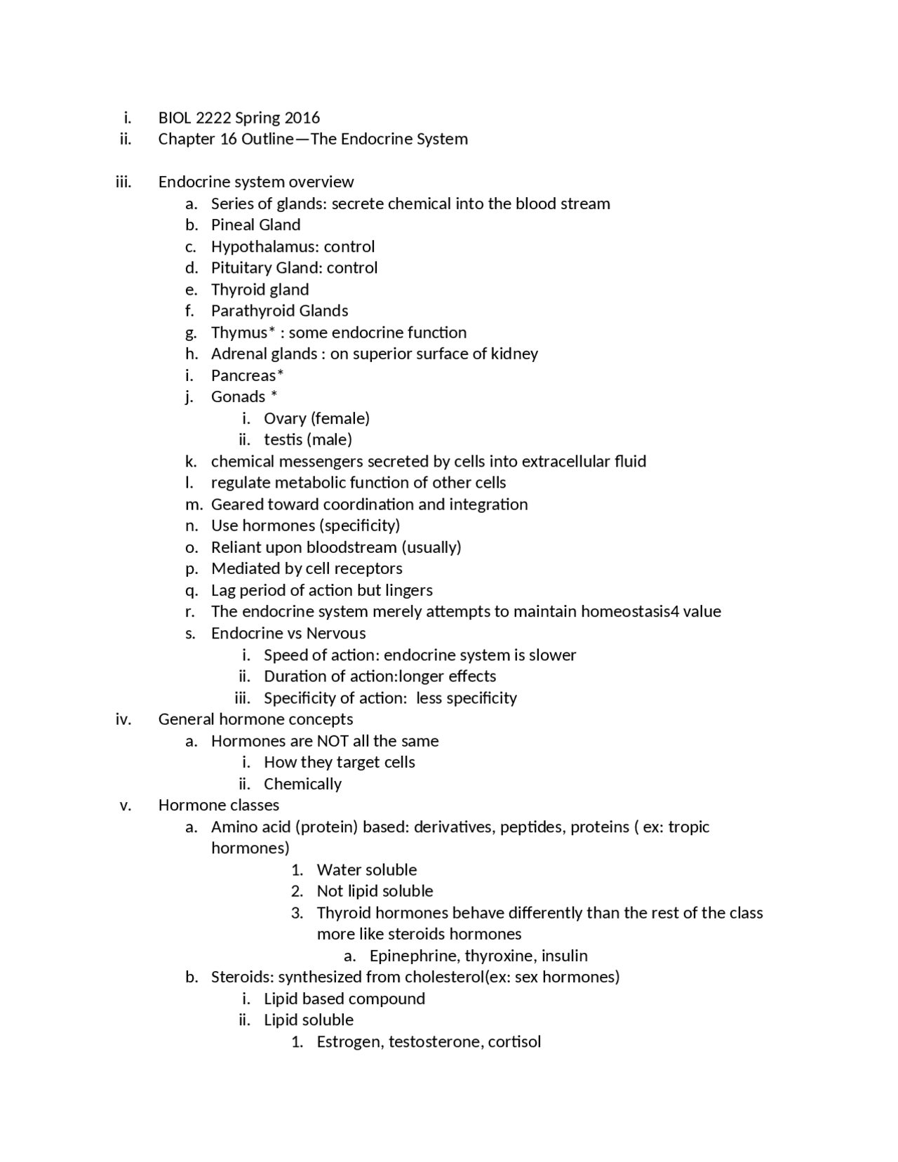 An Introduction to Endocrine System - Outline | BIOL 2222 | Study notes ...