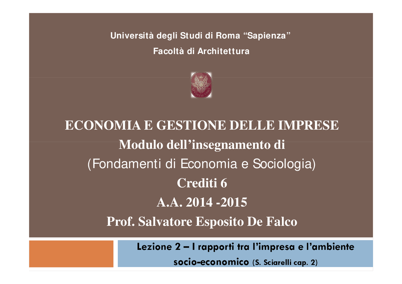 Lezione 2 Cap 2 Sciarelli Docsity