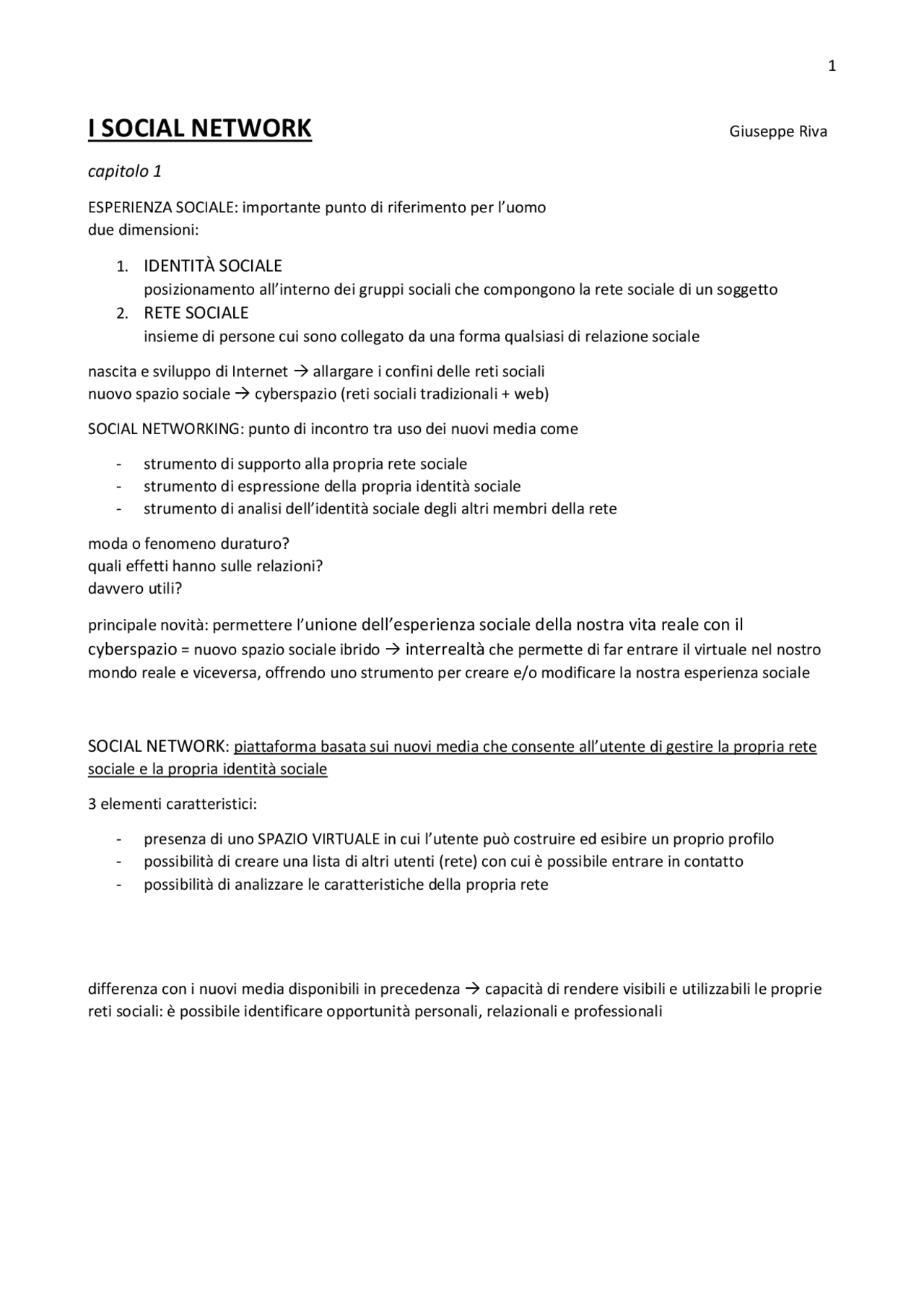 Riassunto I Social Network Giuseppe Riva Docsity