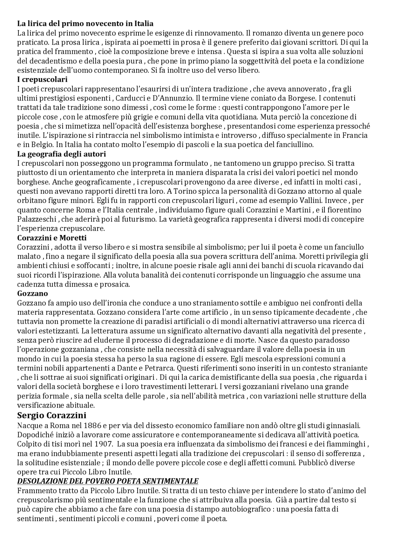 Crepuscolarismo Docsity
