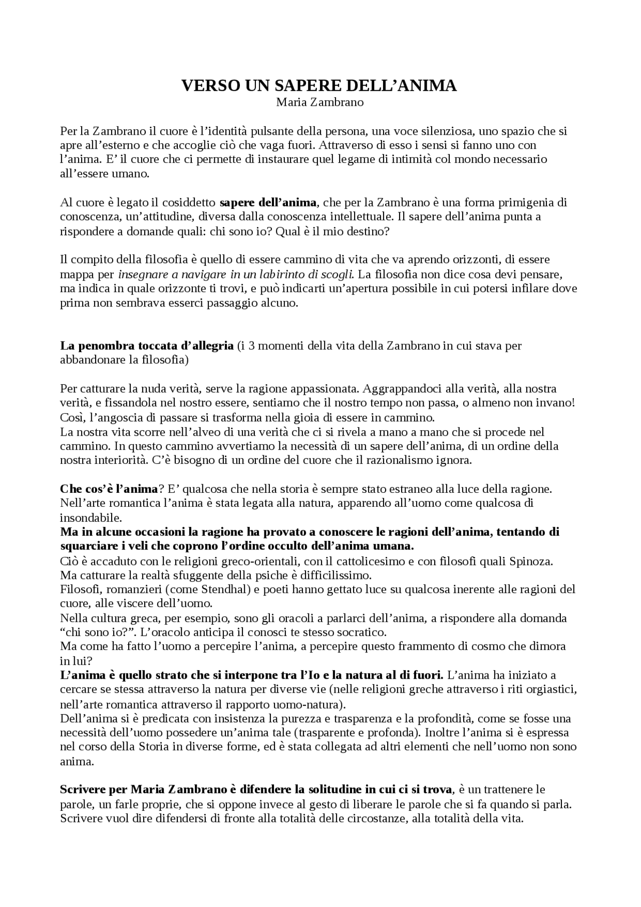 Verso un sapere dell anima | Appunti di Filosofia | Docsity