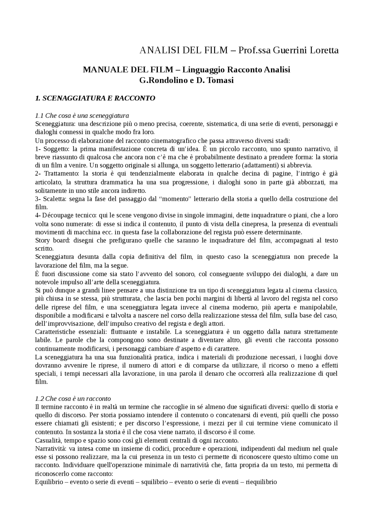 Riassunto Manuale Del Film Di G Rondolino E D Tomasi Docsity