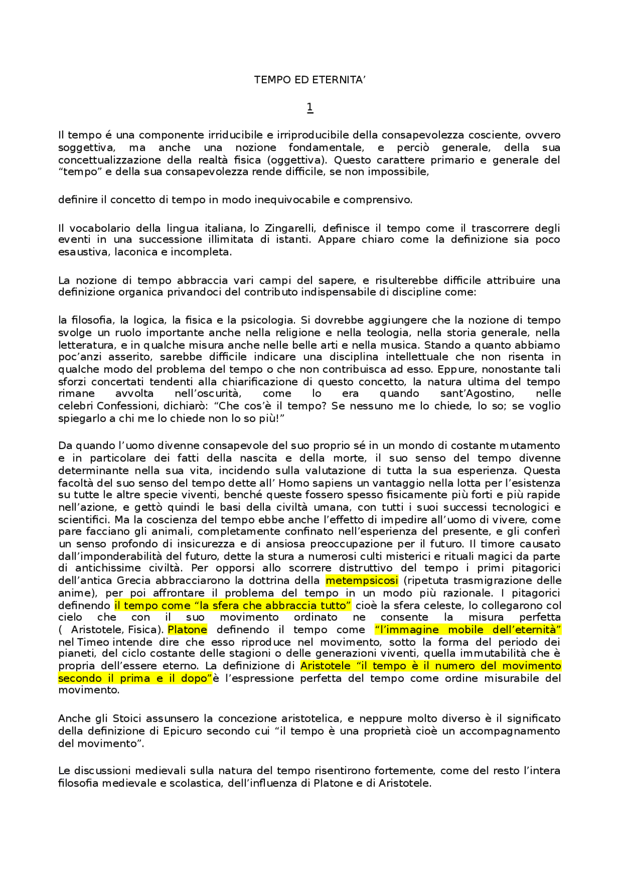 Tempo Ed Eternita Docsity