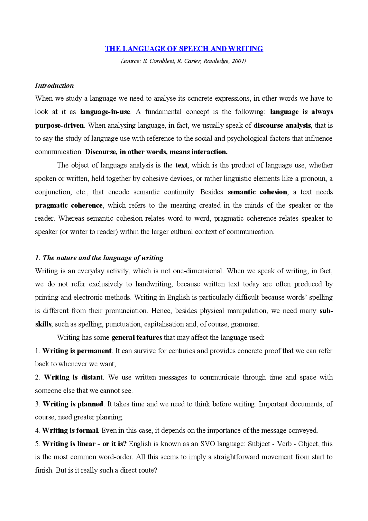 Speech And Writing Docsity