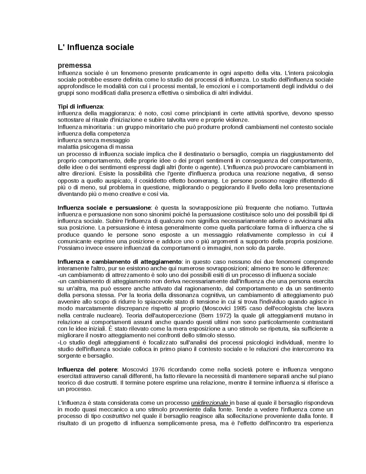 Linfluenza Sociale Mucchi Faina A Pacilli Mg Pagliaro S Docsity