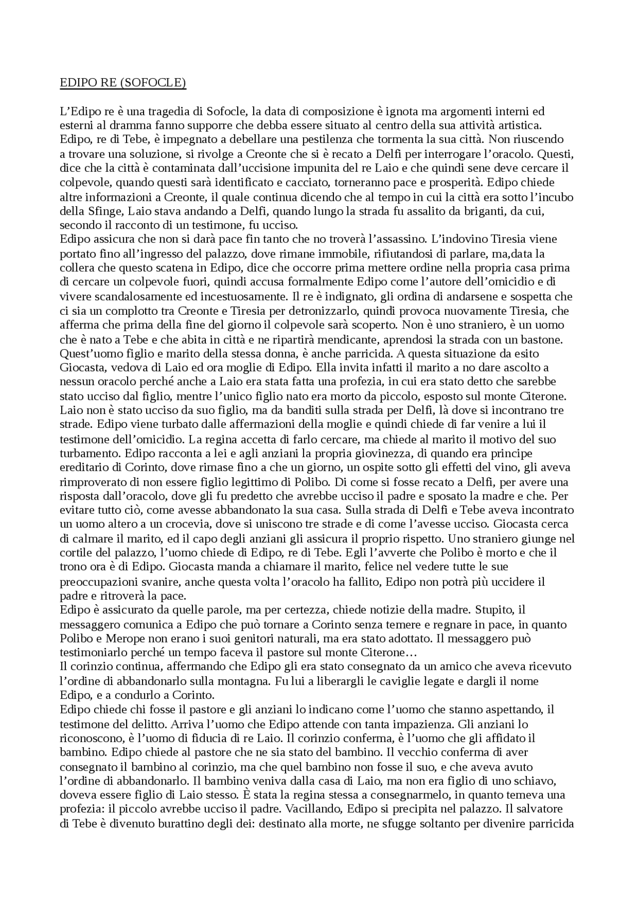 Edipo re trama - Docsity