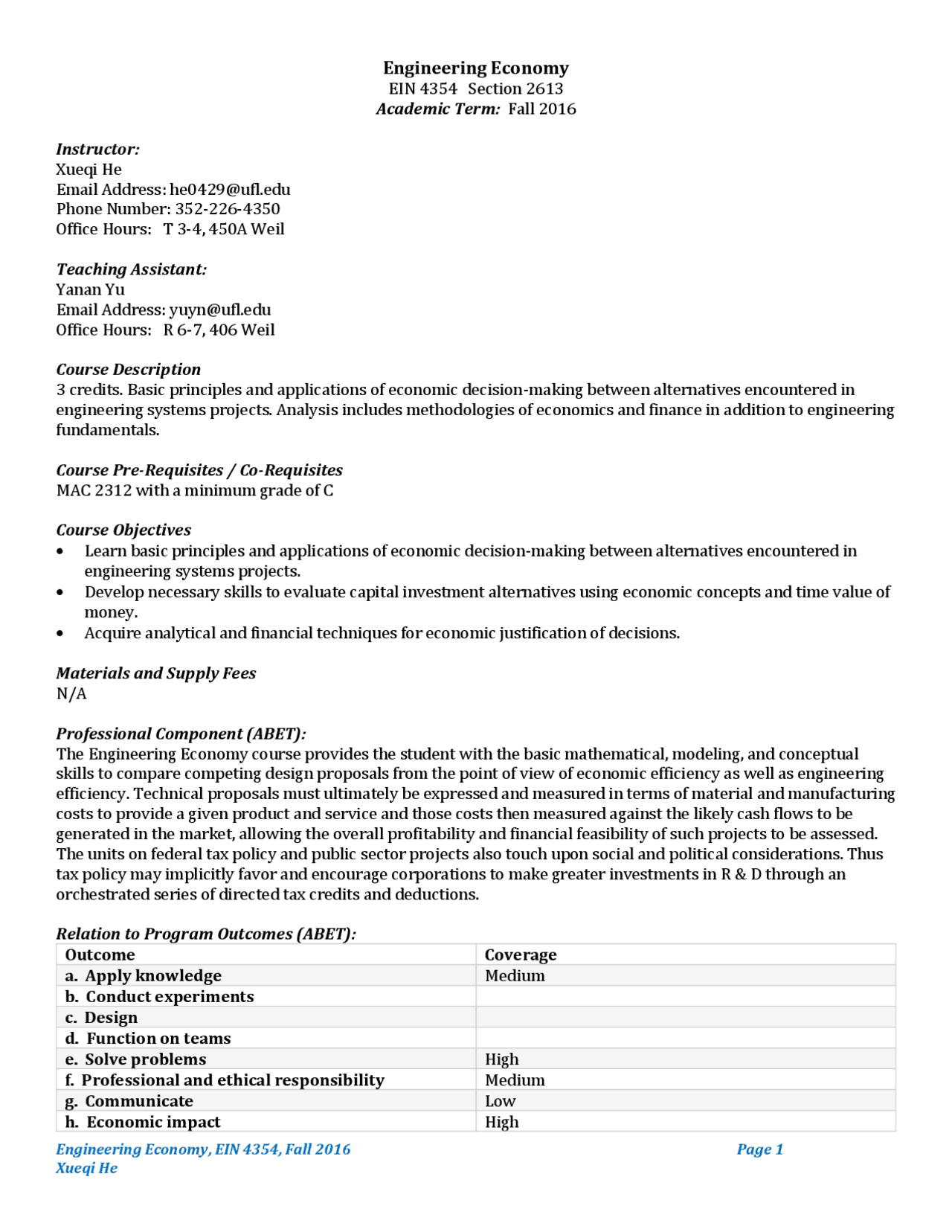 Introduction to Engineering Economics - Syllabus | EIN 4354 | Lecture ...