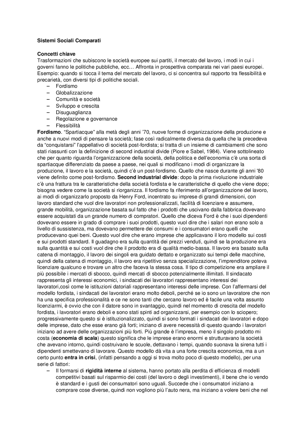 Appunti Sistemi Sociali Comparati Docsity