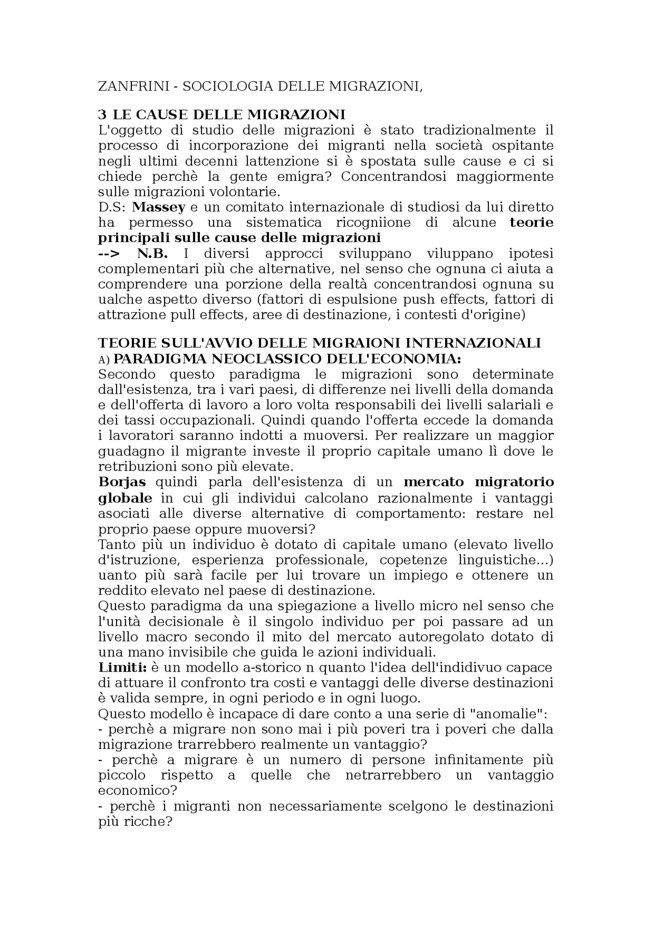 Zanfrini Cause Delle Migrazioni Docsity